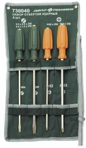 Набор отвёрток усиленных 250 мм, 4шт. 738040 Дело Техники