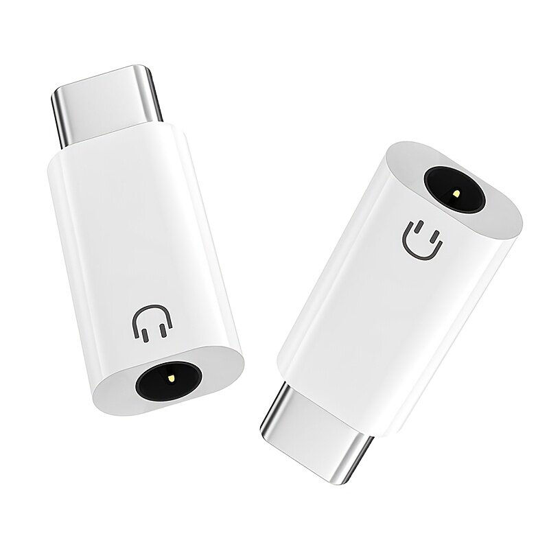 Адаптер USB Type-C на 3.5 мм для аудио, портативный AUX переходник Hi-Fi для автомобиля и дома, белый, комплект 2 шт.
