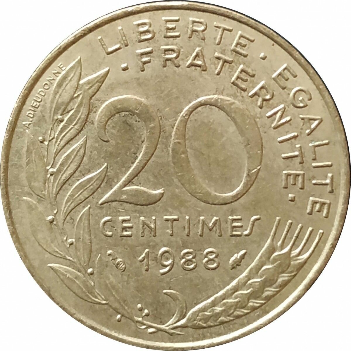 20 сантимов 1988 Франция из оборота