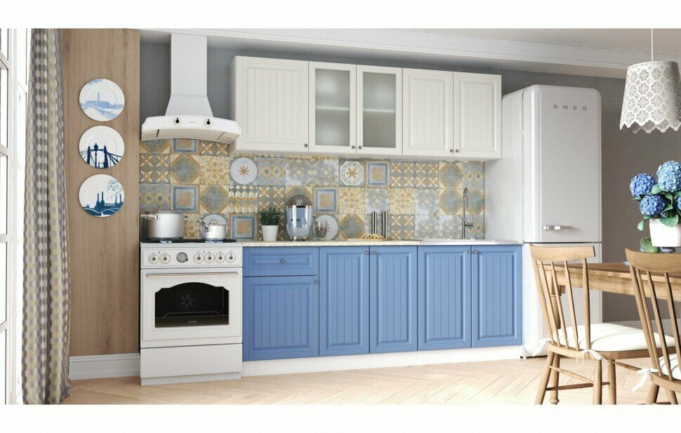 Кухонный гарнитур Хозяюшка 2.0 м Акация белая/ Деним