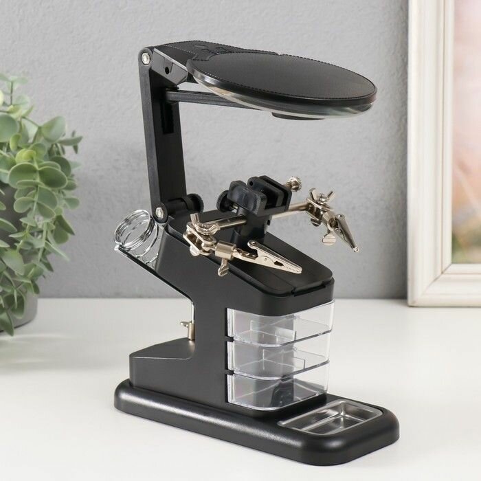 Лампа-лупа, LED, настольная, черная, с увеличительным стеклом, на батарейках