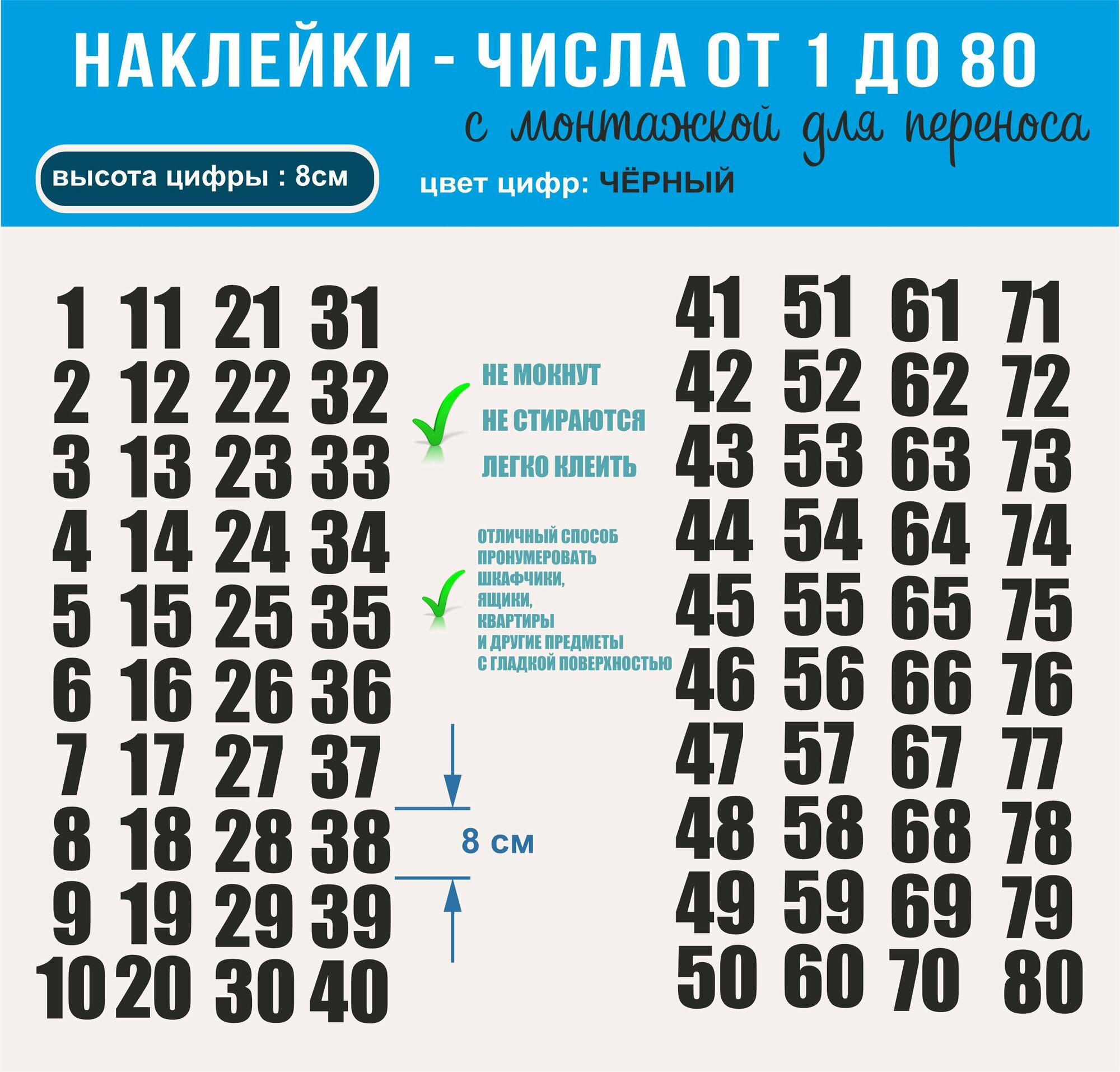 Виниловые наклейки - числа, универсальные, от 1 до 80