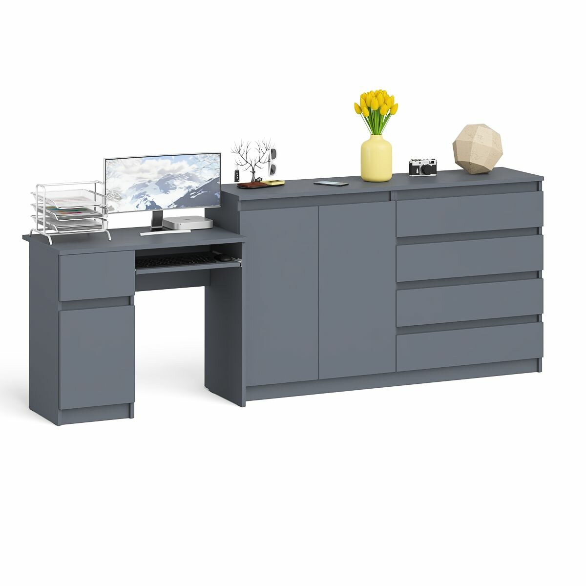 Тумба-комод СВК Мори МК-11600.1 со столом компьютерным левым цвет графит, 250,4х50х94 см.