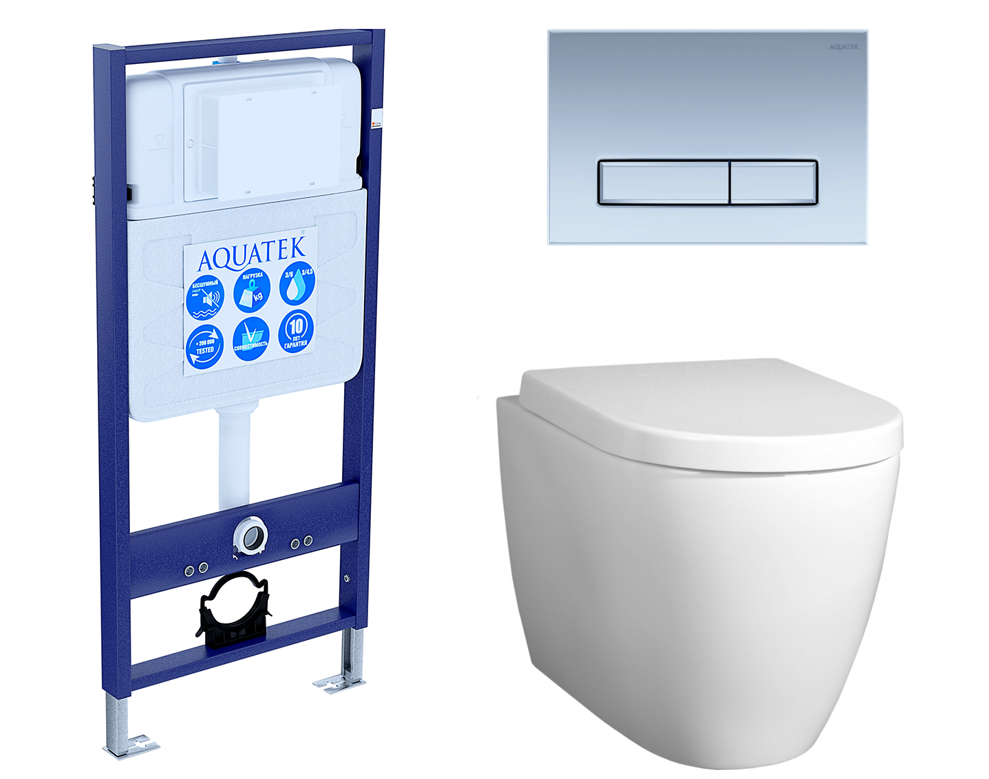 Комплект 3 в 1 инсталляция Акватек Standart 50 + Унитаз подвесной BelBagno Marino с кнопкой хром матовой INS-0000012 + BB105CHR + BB105SC + KDI-0000024