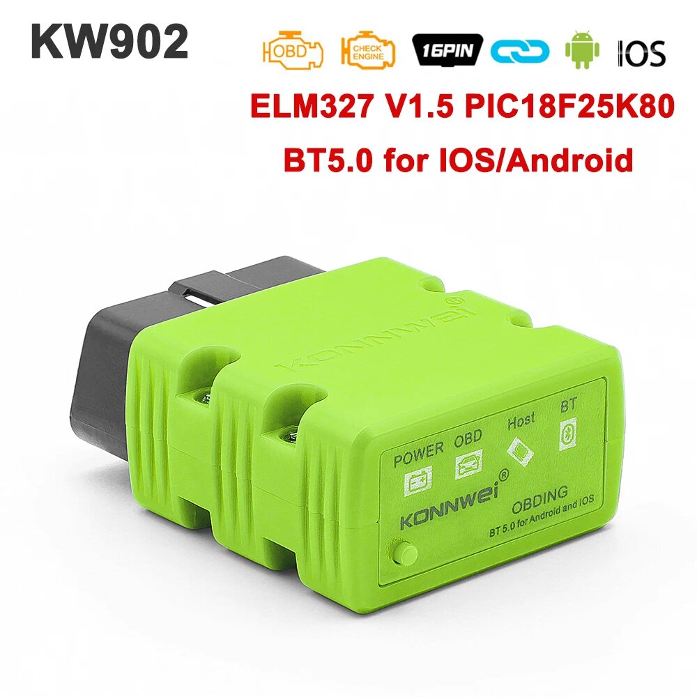 KONNWEI KW902 ELM327 V1.5 OBD2 сканер Bluetooth 5,0 для IOS Android ODB2 OBD 2 KW902 BT5.0 Green