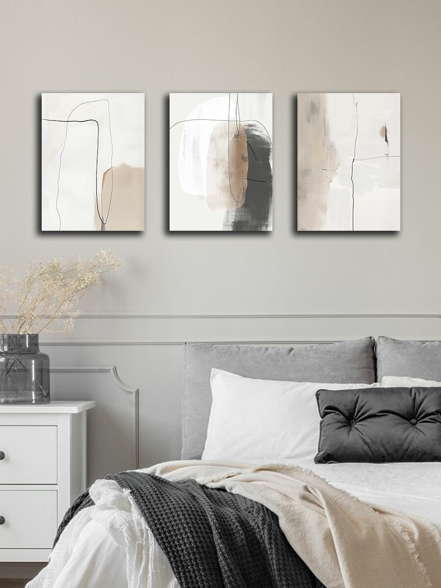 Картина на холсте LOFTime 30х40 3 шт абстракция СЕР БЕЖ К-697-3040