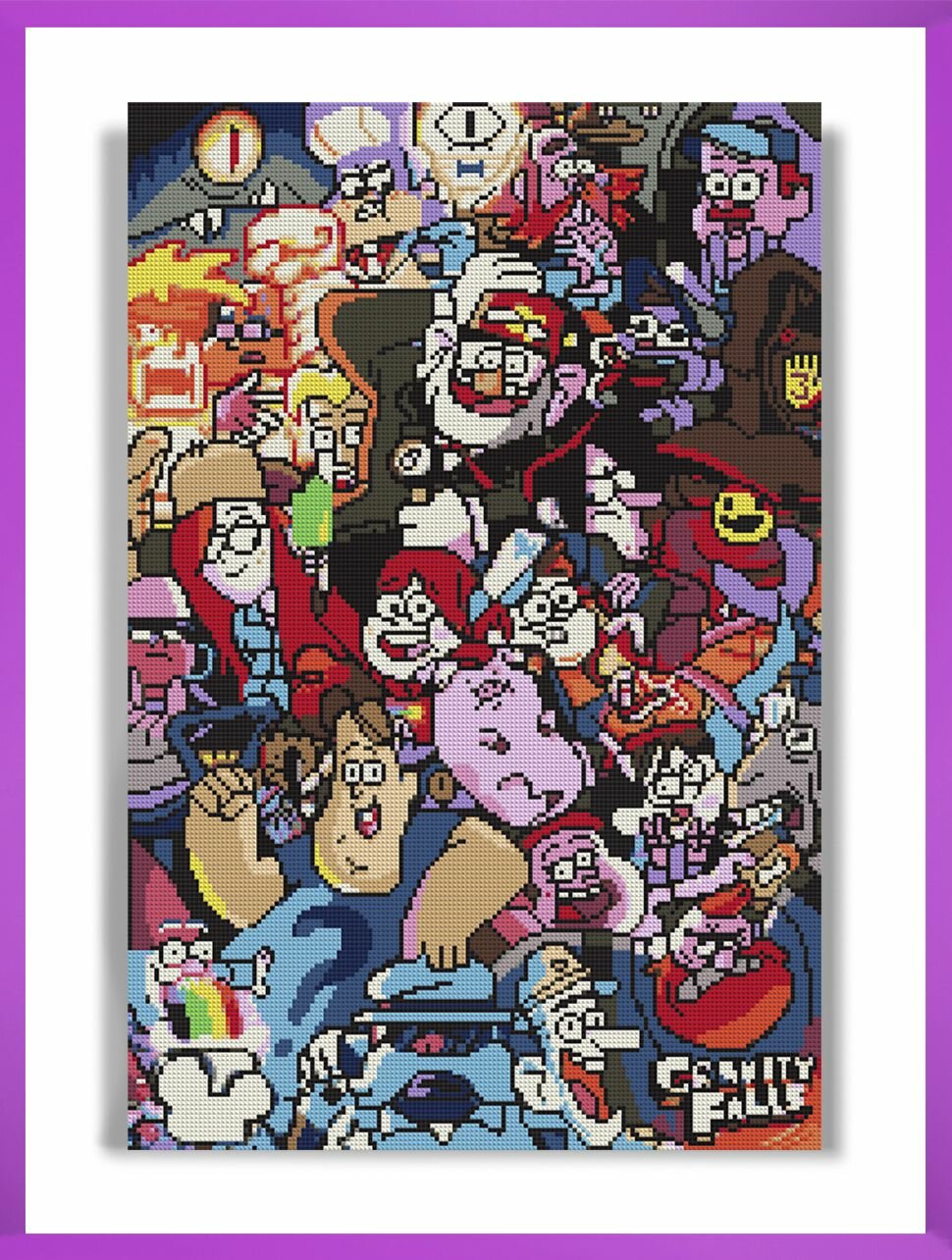 Алмазная мозаика на подрамнике - вышивка Гравити Фолз - Герои 40 х 60 см