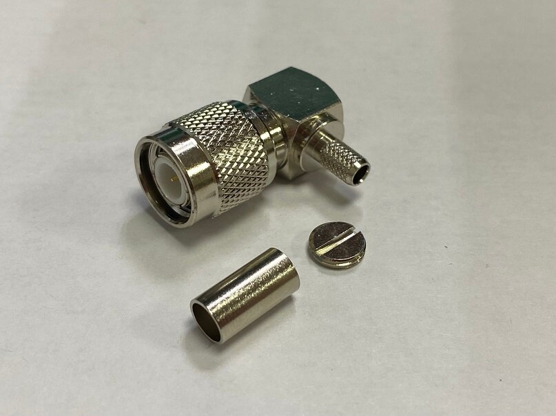 Разъем высокочастотный T-121F (2 шт), вилка (штекер) TNC обжимная на кабель RG-58 угловая