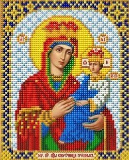 Ткань с рисунком для вышивания бисером Благовест И-5035 Богородица Споручница грешных, 13 х 18 см (Бисер в комплект не входит.)
