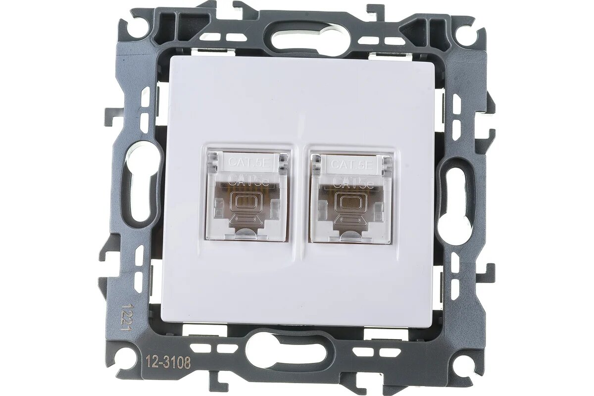 Розетка компьютерная RJ45 двойная ЭРА 12 3108-01 для интернета, для витой пары, скрытой установки, белый