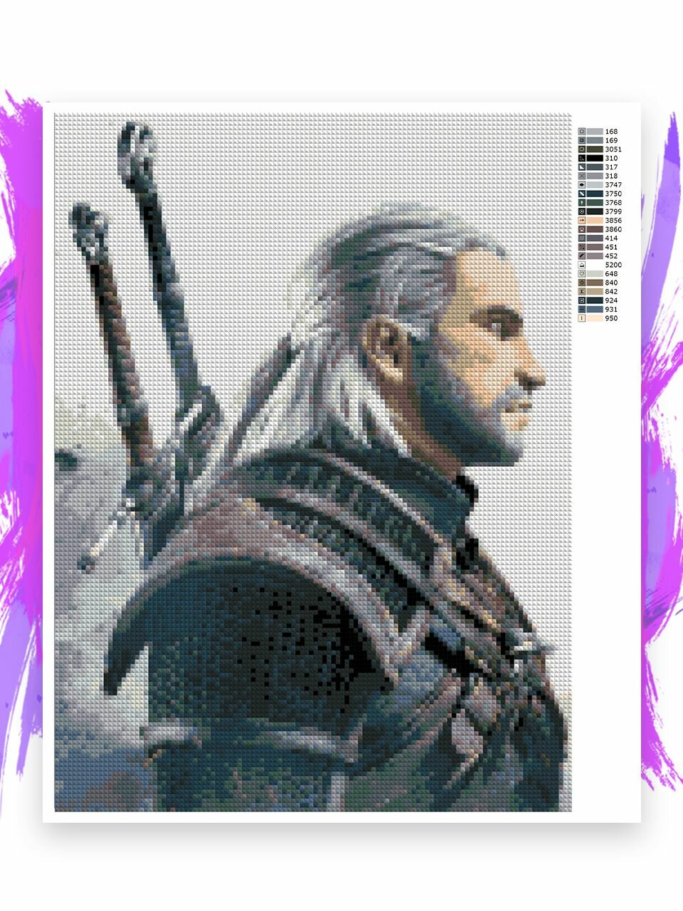 Алмазная мозаика без подрамника - вышивка Ведьмак профиль