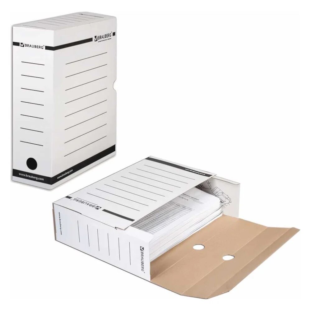 Архивный короб с клапаном, микрогофрокартон, 100 мм, до 900 листов, белый, BRAUBERG 124848