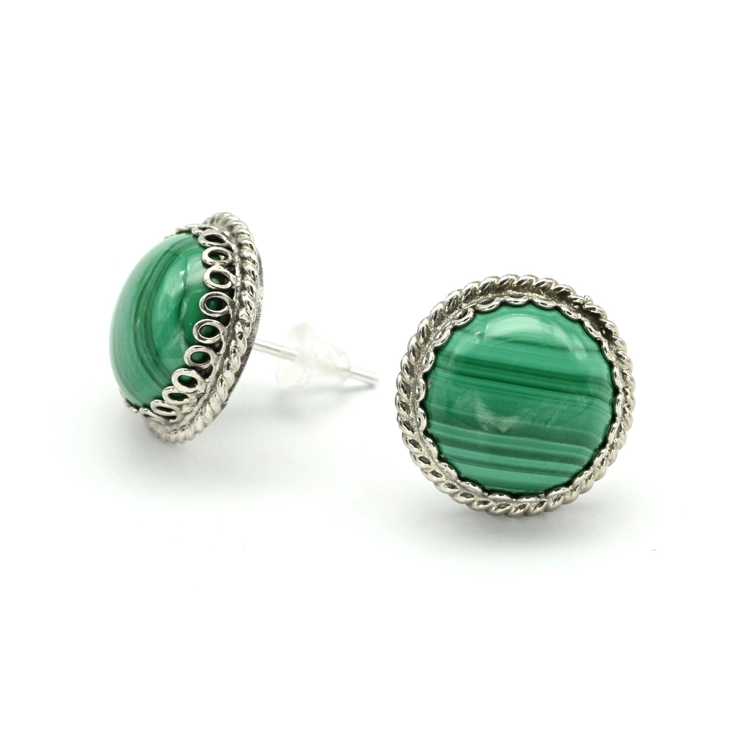 Серьги пусеты, малахит