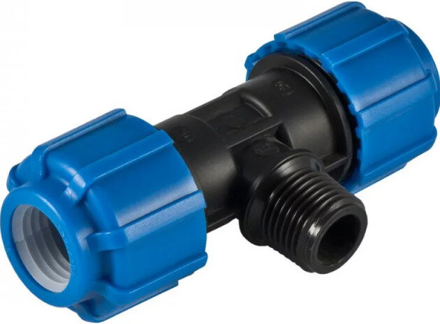 Тройник Политэк 51201220, с наружной резьбой 20*1/2"*20 (ПНД)