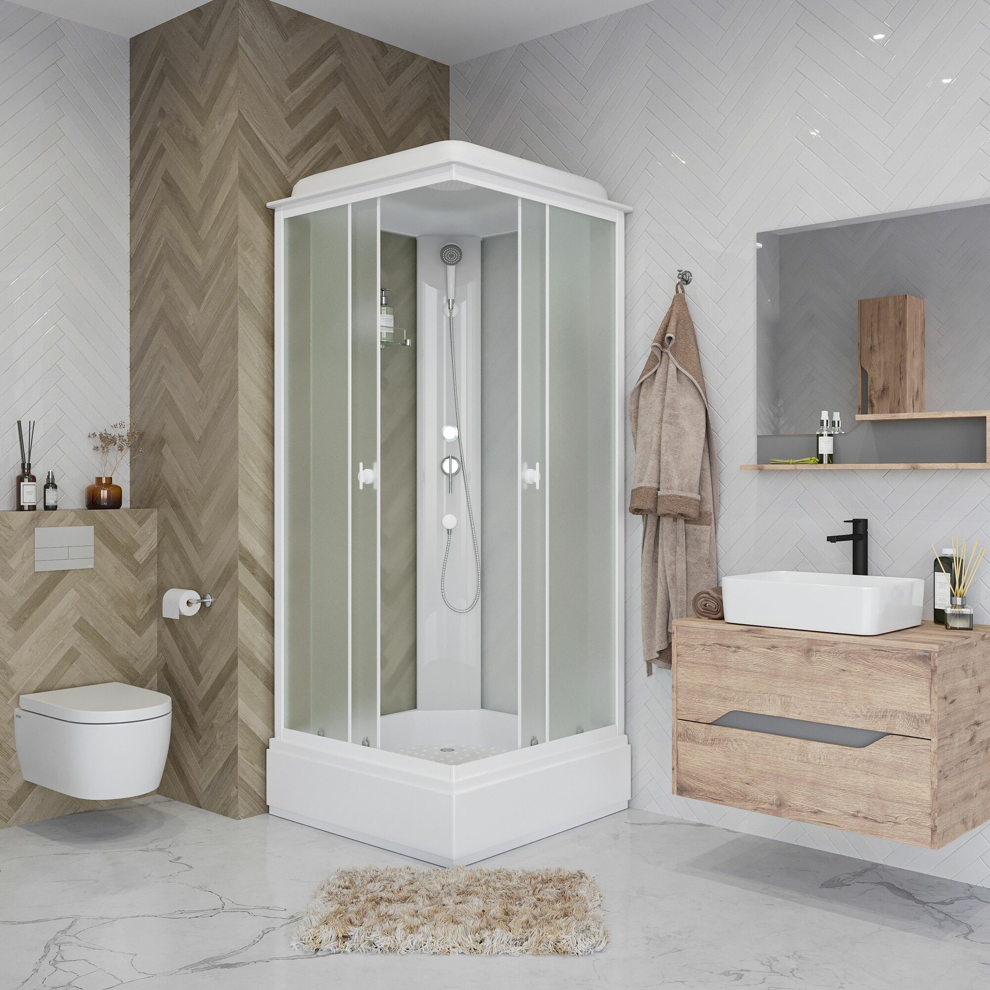 Душевая кабина Niagara Promo P80/26Q/MT, размер: 800х800х2150 мм, средний поддон 26 см, форма квадратная, стекло матовое