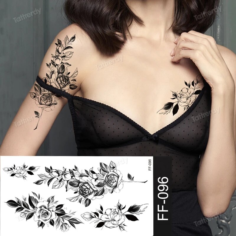 Временная татуировка Tattrendy FF96 черный цветок