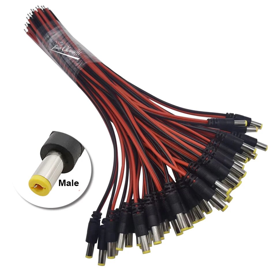 Кабель питания DC12V 5,5x2,1 мм 24 см 5PCS, 22 AWG Male