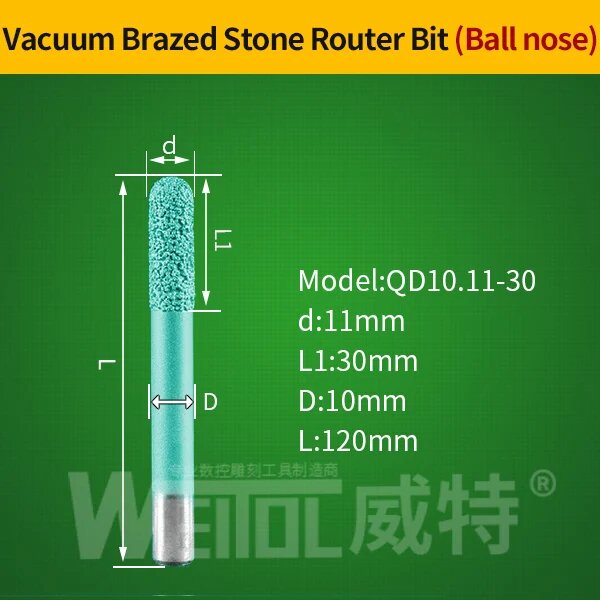 WeiTol Фреза для камня Ball nose, QD10.11-30, 11мм