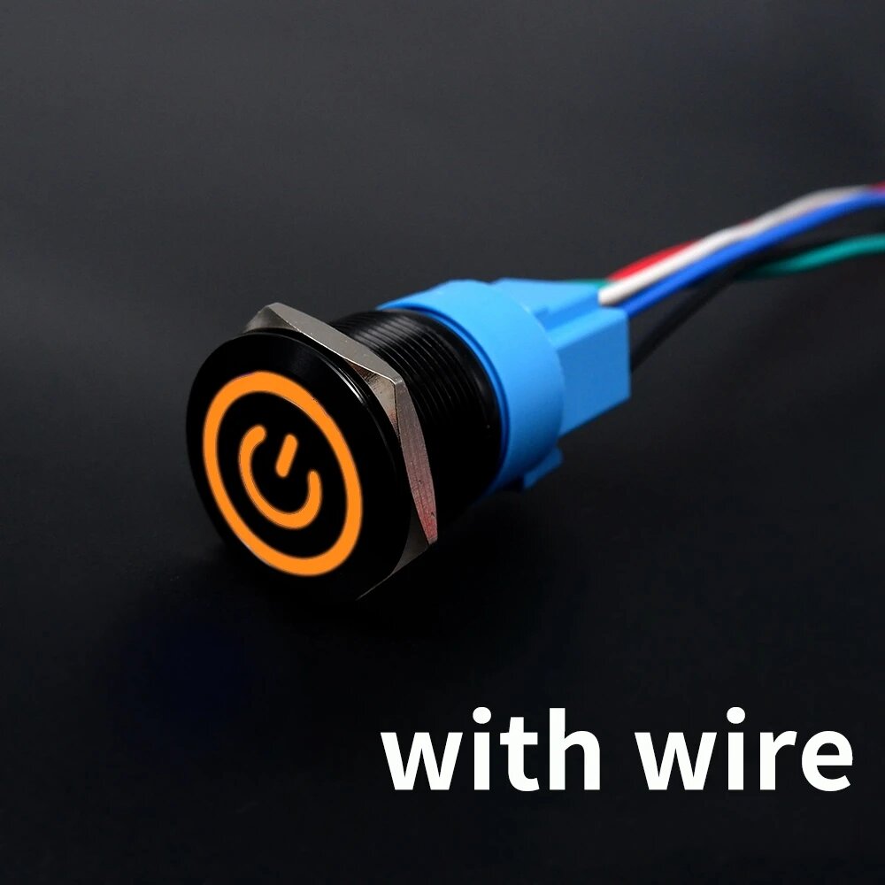 Черный металлический кнопочный переключатель PRONCH 16/19/22 мм 16mm, Power Orange wire, Flat head Momentary, 12-24V
