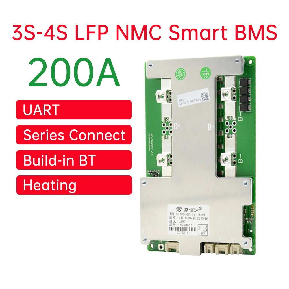 JBD Car Start Smart BMS 3S 4S 12V LiFePO4 Литий-ионный аккумулятор с подогревом BT UART 60A 100A 120A 150A 200A Система управления аккумулятором