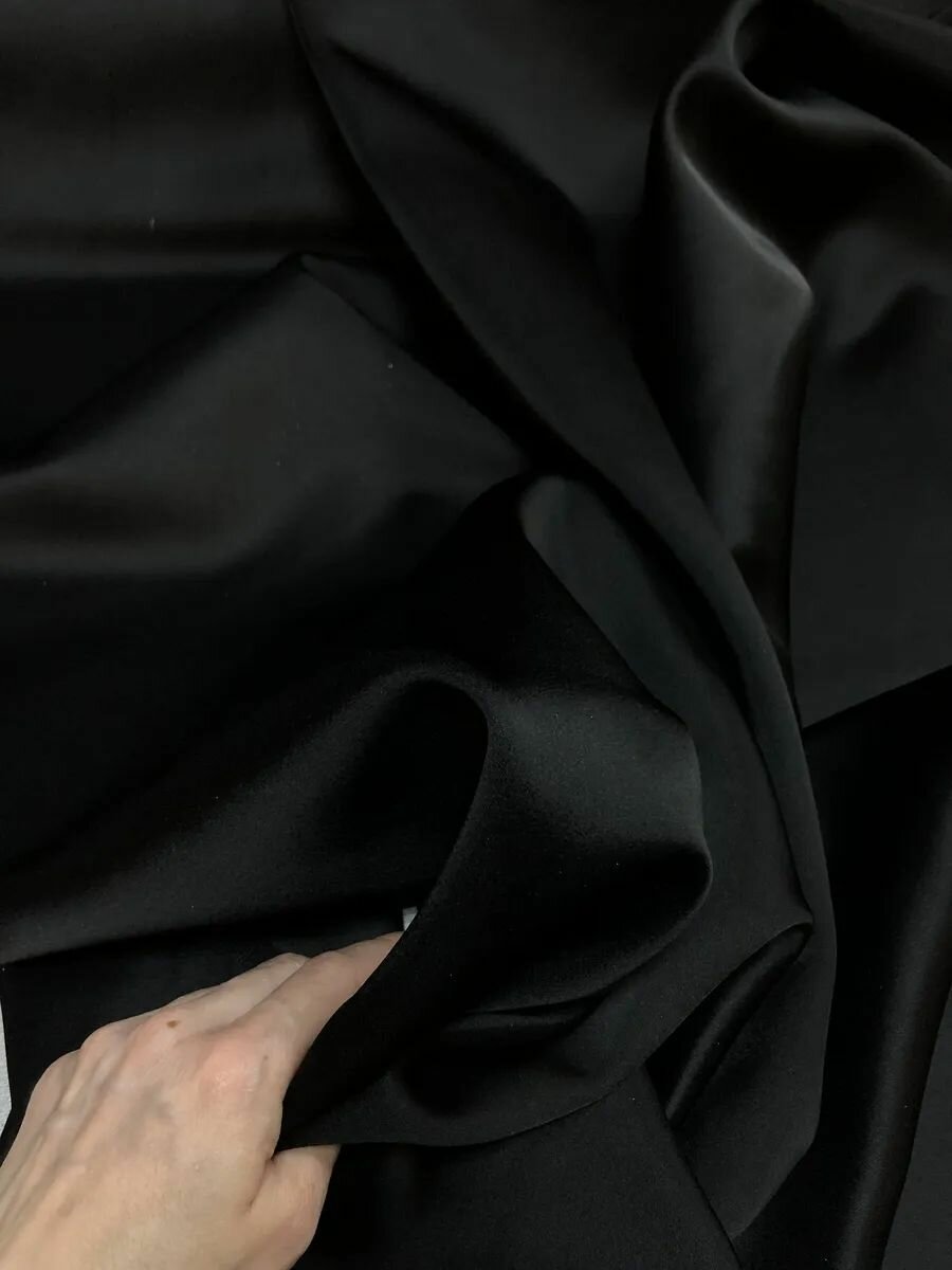 Ткань Сатин двусторонний, чёрный, 0,6 метра, Италия