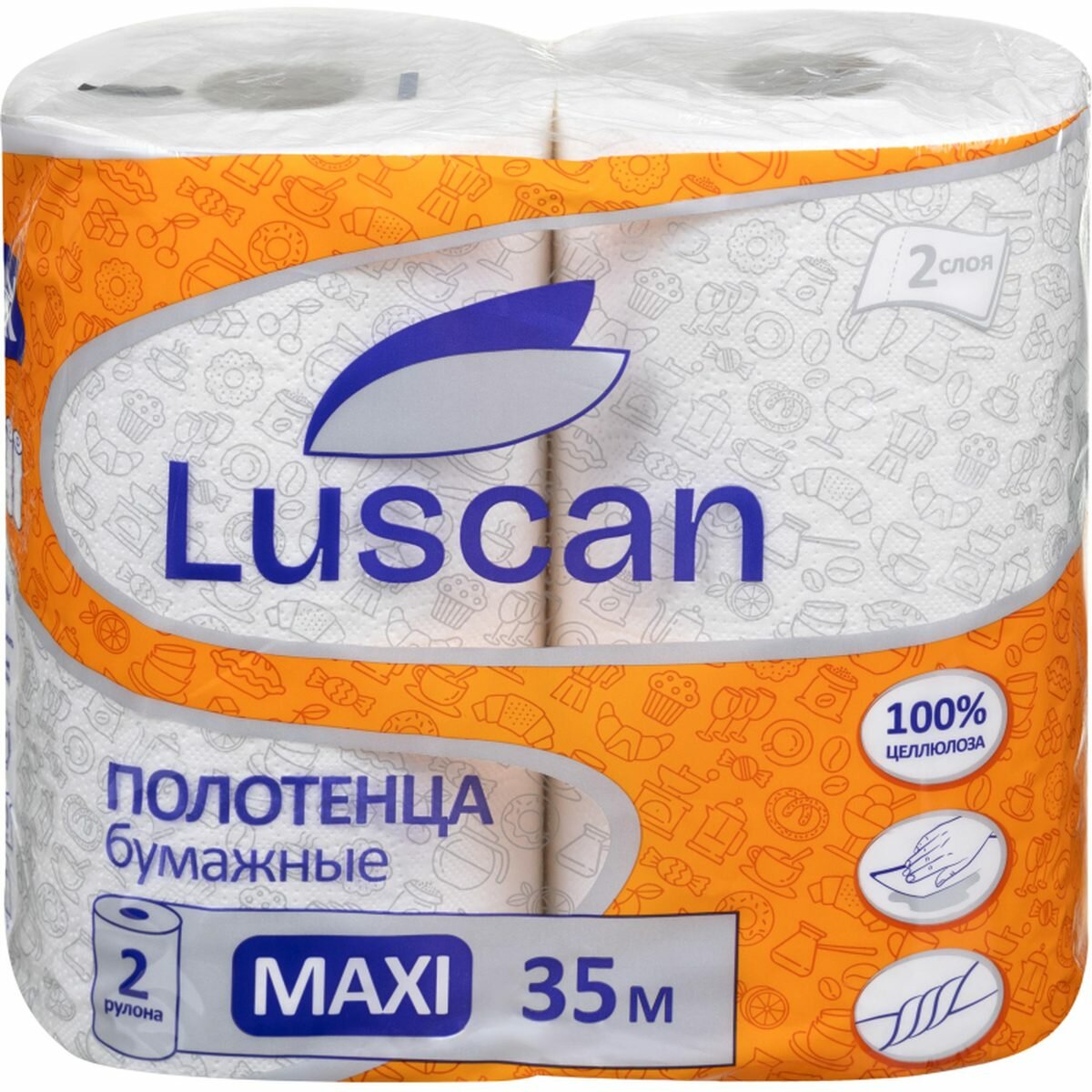 Полотенца бумажные 2-слойные Luscan Maxi, рулонные с тиснением, 2 рул/уп (4680546024799)