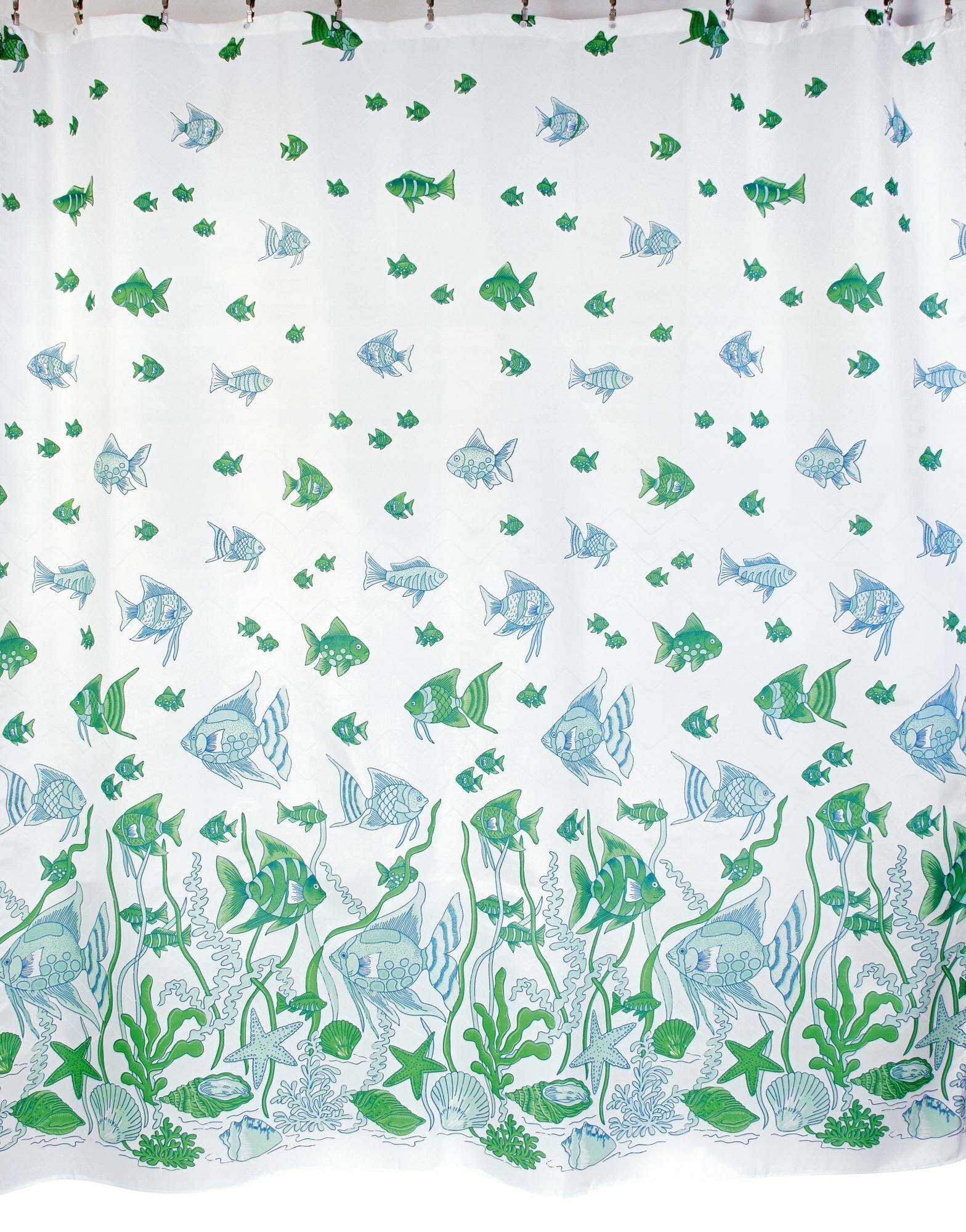 Штора для ванной комнаты Zalel YQL 1382 180x200 см полиэстер, зеленая, рыбки