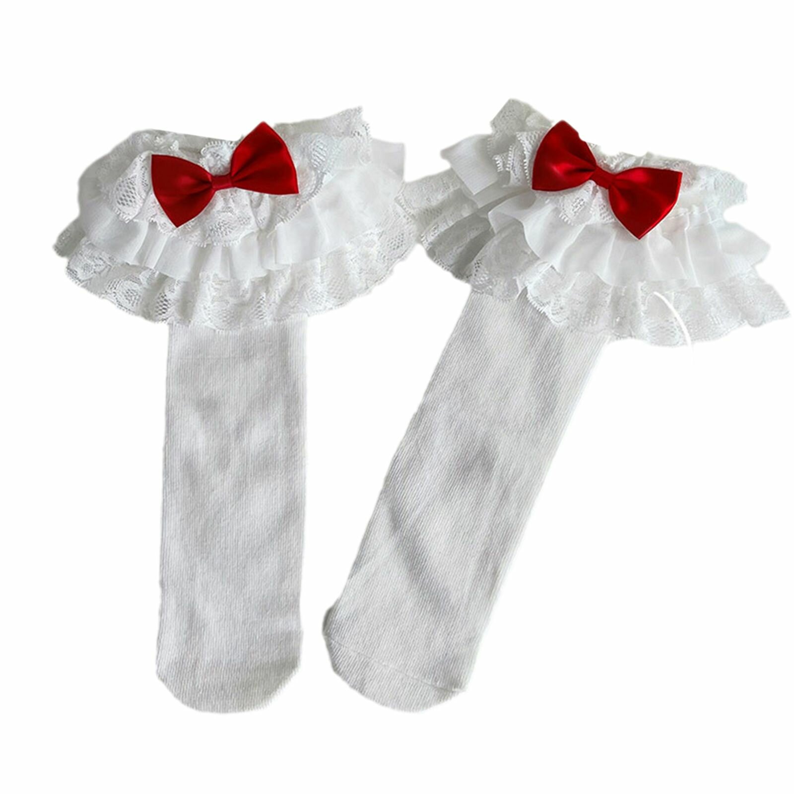 Детские гольфы в стиле Лолиты для девочек, многослойные чулки с кружевными рюшами и бантом