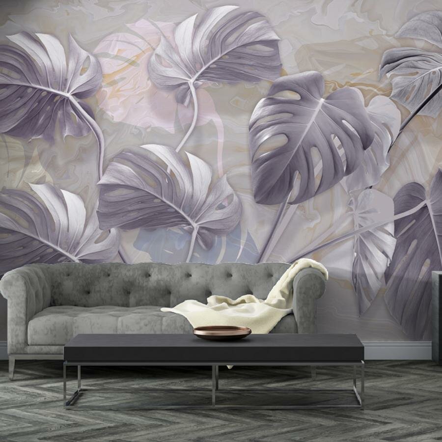 Фотообои Листья монстеры в сиреневом цвете 13-318-S-Велюр 270 x 200 см (ВхШ) Бесшовные, флизелиновые, влагостойкие обои MasterFresok