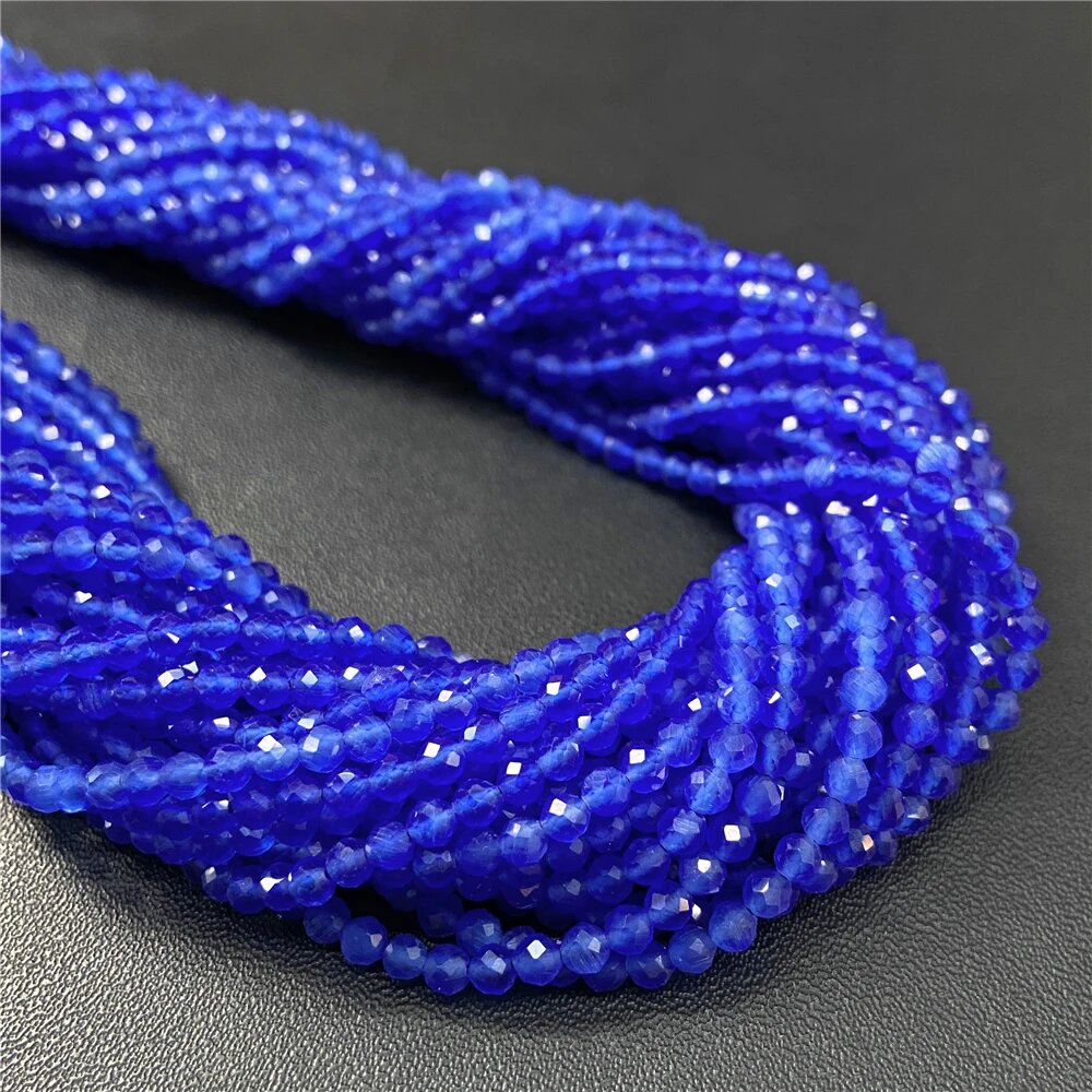 Микро граненые бусины из натурального циркона Vinswet 2мм 3мм Синий, 3mm, Blue Cat Eye