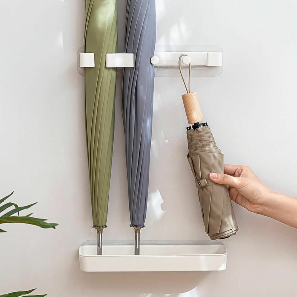 Настенная подставка для зонтов в прихожую удобный органайзер с поддоном для воды, самоклеющийся держатель без сверления