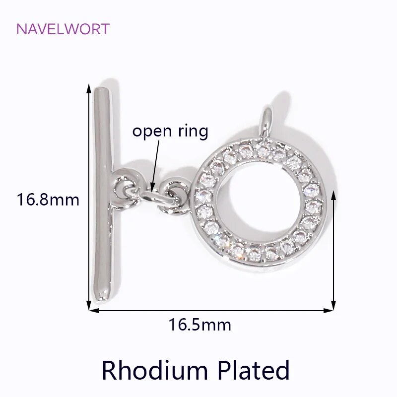 Тогглы для бижутерии NAVELWORT золотые латунные с цирконием 2 pieces, Rhodium Plated