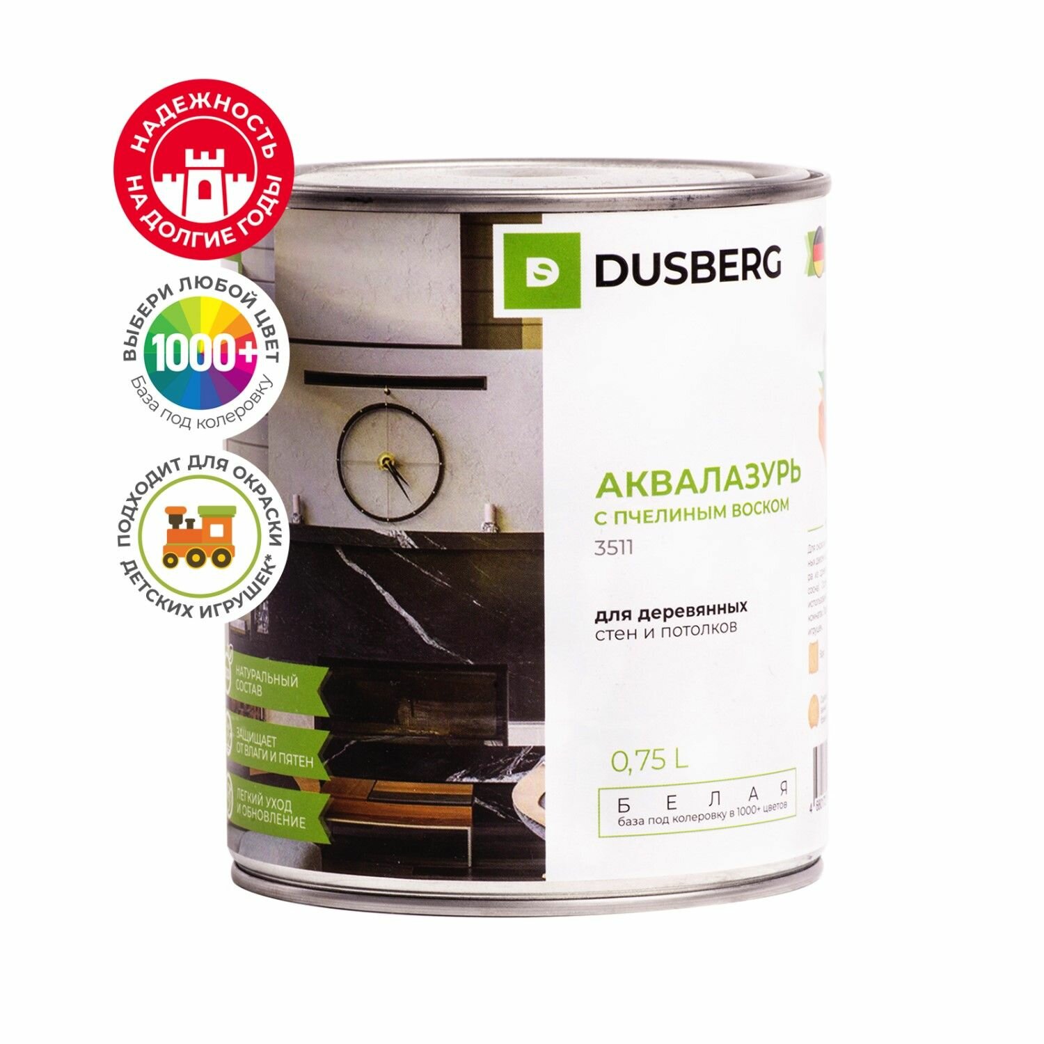 Аквалазурь с пчелиным воском для внутренних работ белая матовая Dusberg 3511 (0,75л)