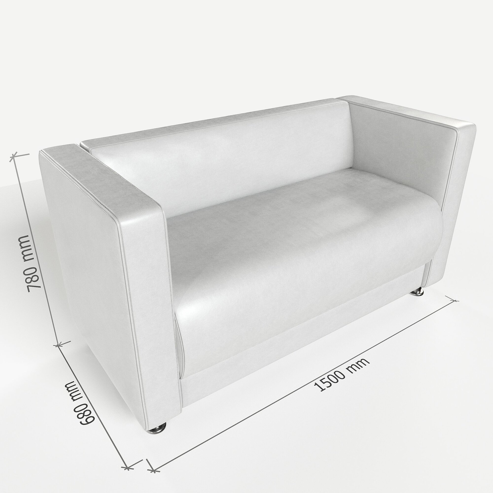 Диван прямой офисный из эко кожи с подлокотниками Пауза белый 150