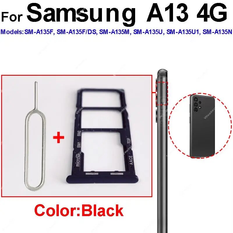 Держатель лотка для SIM-карты для Samsung A13 4G A135F A13 5G A136U, держатель для двух A13 4G Black