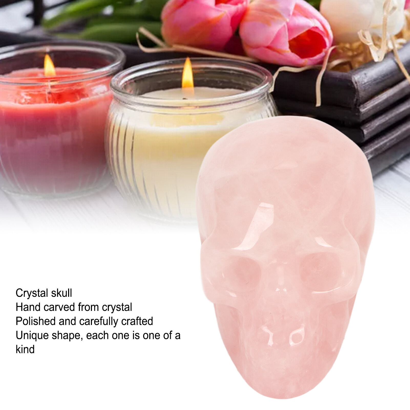 2-дюймовый хрустальный череп, ручная работа, полированная резьба, статуя черепа, миниатюрные черепа, украшения для медитации, расслабляющий розовый кристалл