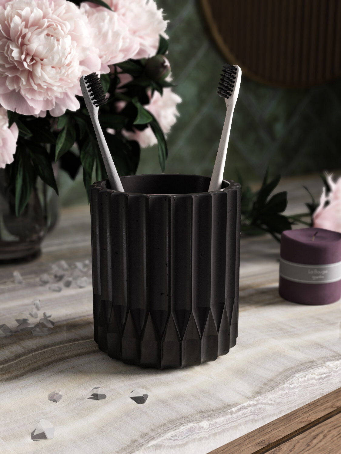 Органайзер для ванной комнаты, стакан для зубных щеток в дом, держатель кисточек и расчесок San Marino черный глянцевый.