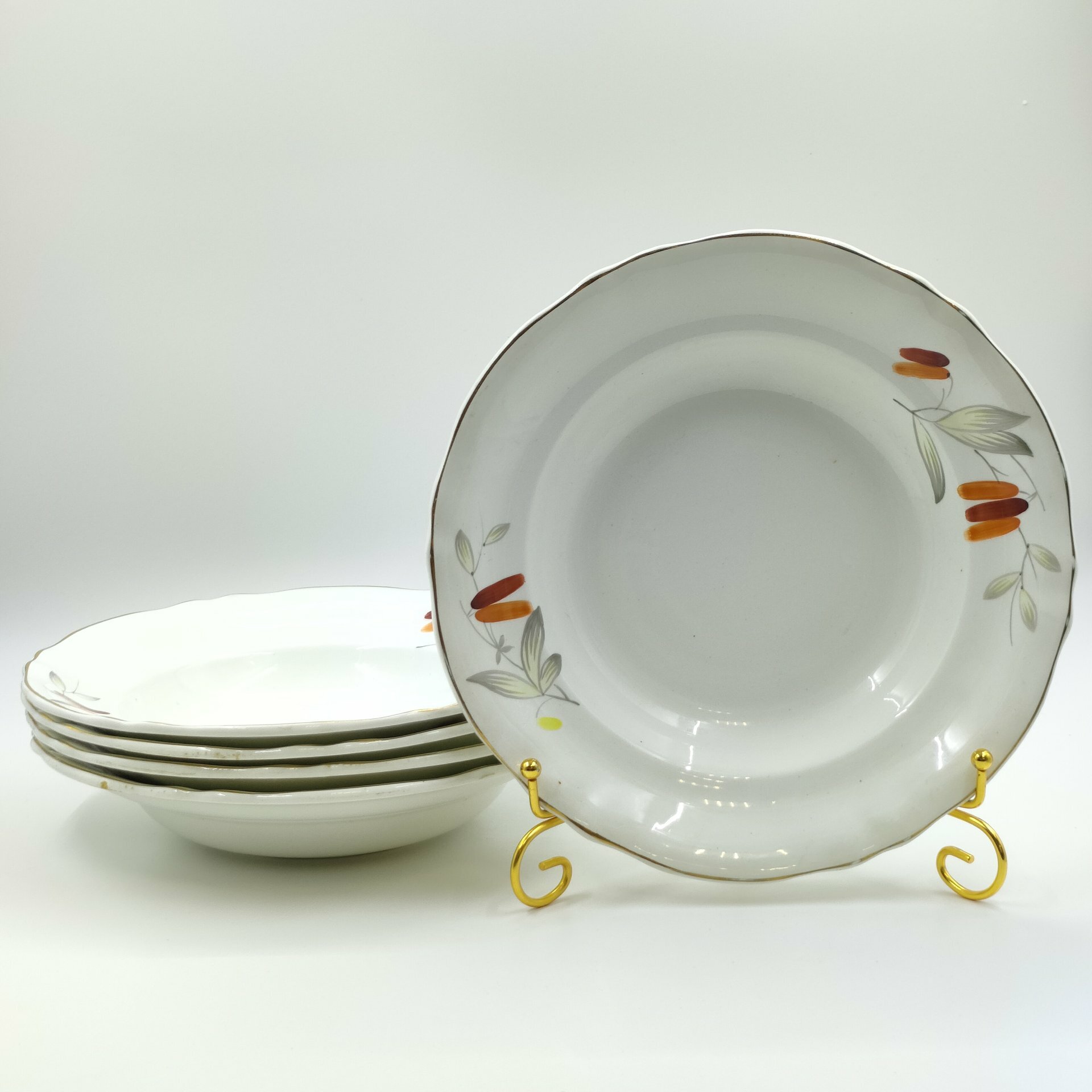 Набор из 5-ти суповых тарелок "Барбарис", украшенных флоральным декором