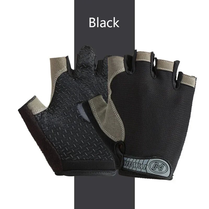 Перчатки с открытыми пальцами для мужчин и женщин, Нескользящие амортизирующие дышащие летние велосипедные перчатки, спортивные митенки без пальцев для спортзала, тренировок на велосипеде Черный, XL, Black
