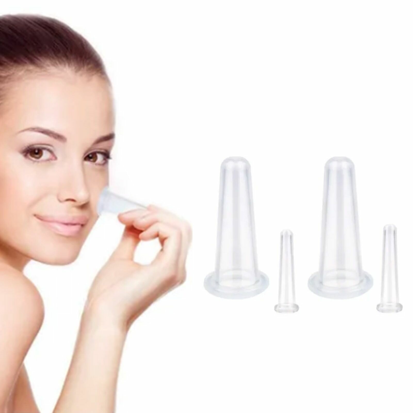 4 шт, вакуумная присоска, массажная чашка, набор жидких силиконовых банок для лица для взрослых, для домашнего использования, белый