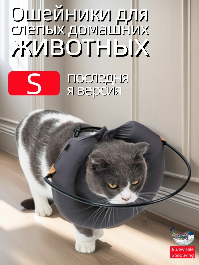 Ошейник для слепых питомцев. Ошейник для защиты от столкновений для частично зрячих собак и кошек. Принадлежности для слепых домашних животных. Защитное снаряжение для домашних животных. Код S.
