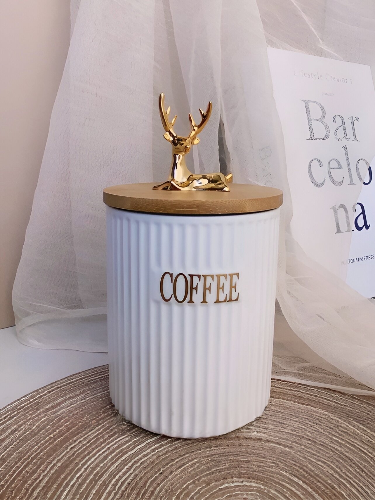 Банка для хранения кофе сахарница, объем 650 мл, цвет белый "танцующий олень"