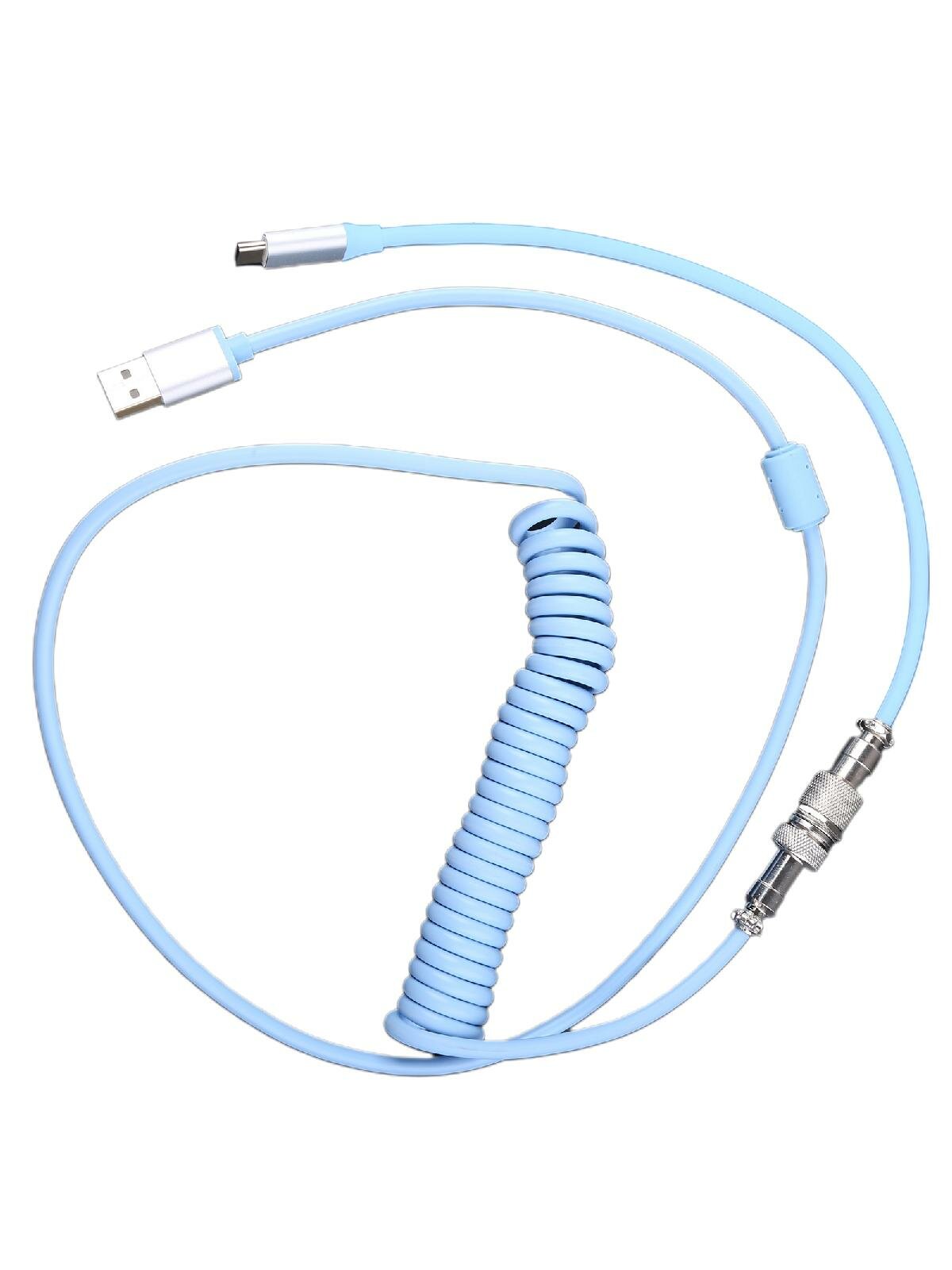 Coiled Type C USB Cable for Mechanical Keyboard Aviator Connector Metropolis Spiral Paracord with Sleeve Detachable