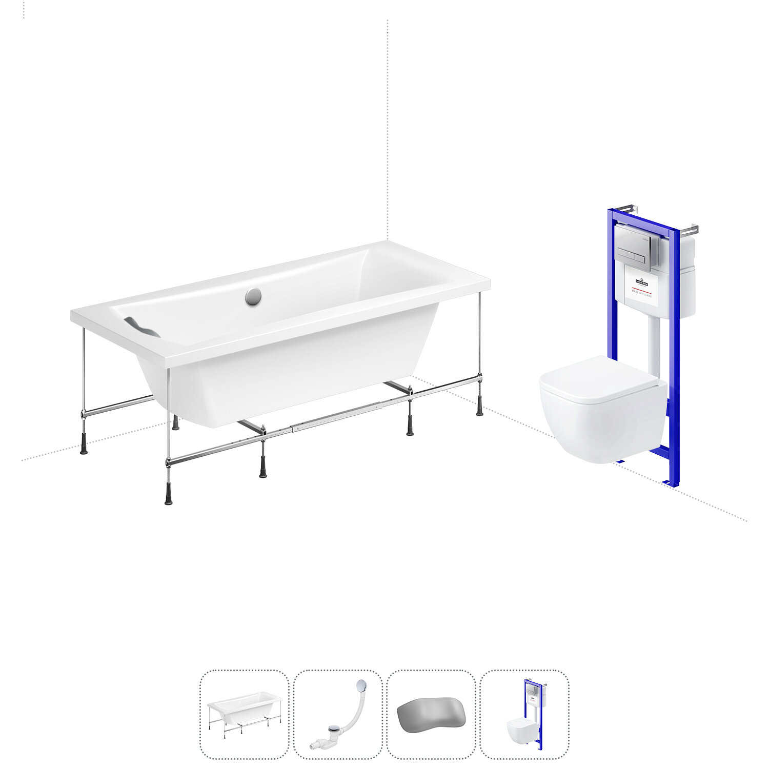 Акриловая ванна 180x80 с каркасом Lavinia Boho Evan 20221109R в наборе 5 в 1: ванна, ножки, слив-перелив, подголовник, унитаз в комплекте