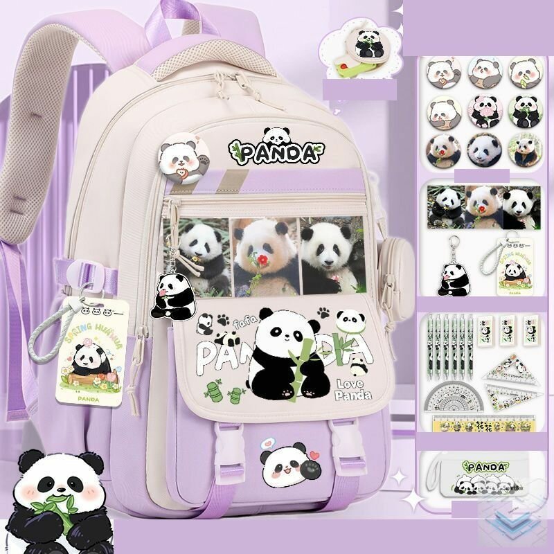 Детский студенческий рюкзак с изображением гигантской панды большой вместимости/защита позвоночника/полный учебный набор