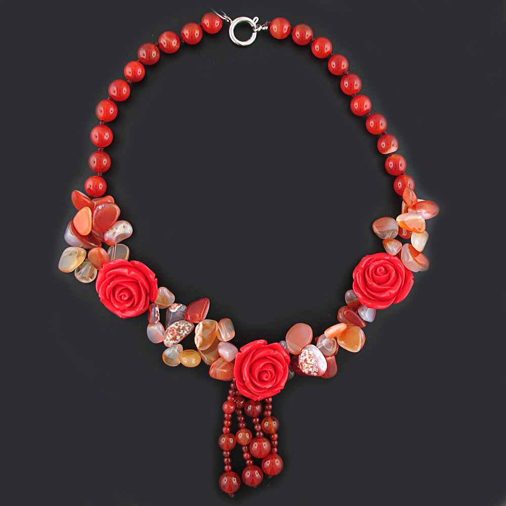 Колье, сердолик, полимерная глина