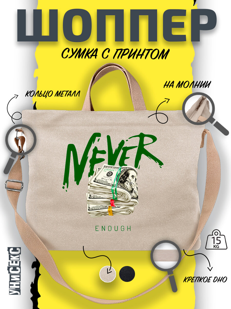 Сумка  шоппер y2k через плечо с деньгами never enough