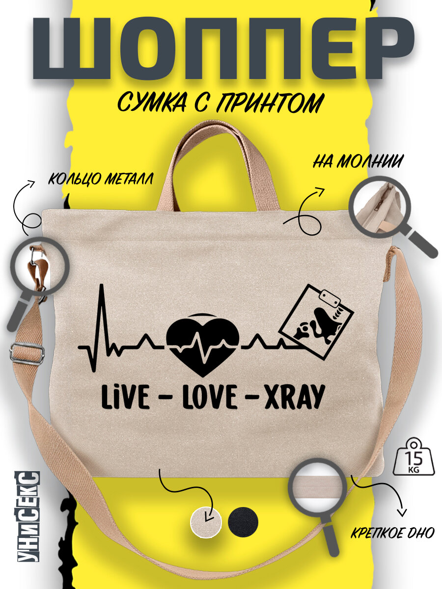 Сумка  шоппер y2k через плечо сердце live love xray