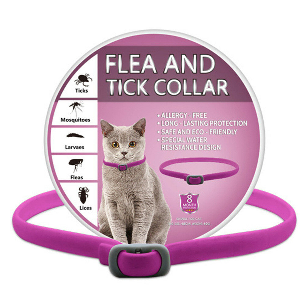 Крольчатый ошейник для профилактики блох и клещей с экологичным pvc регулируемый розово-розовый