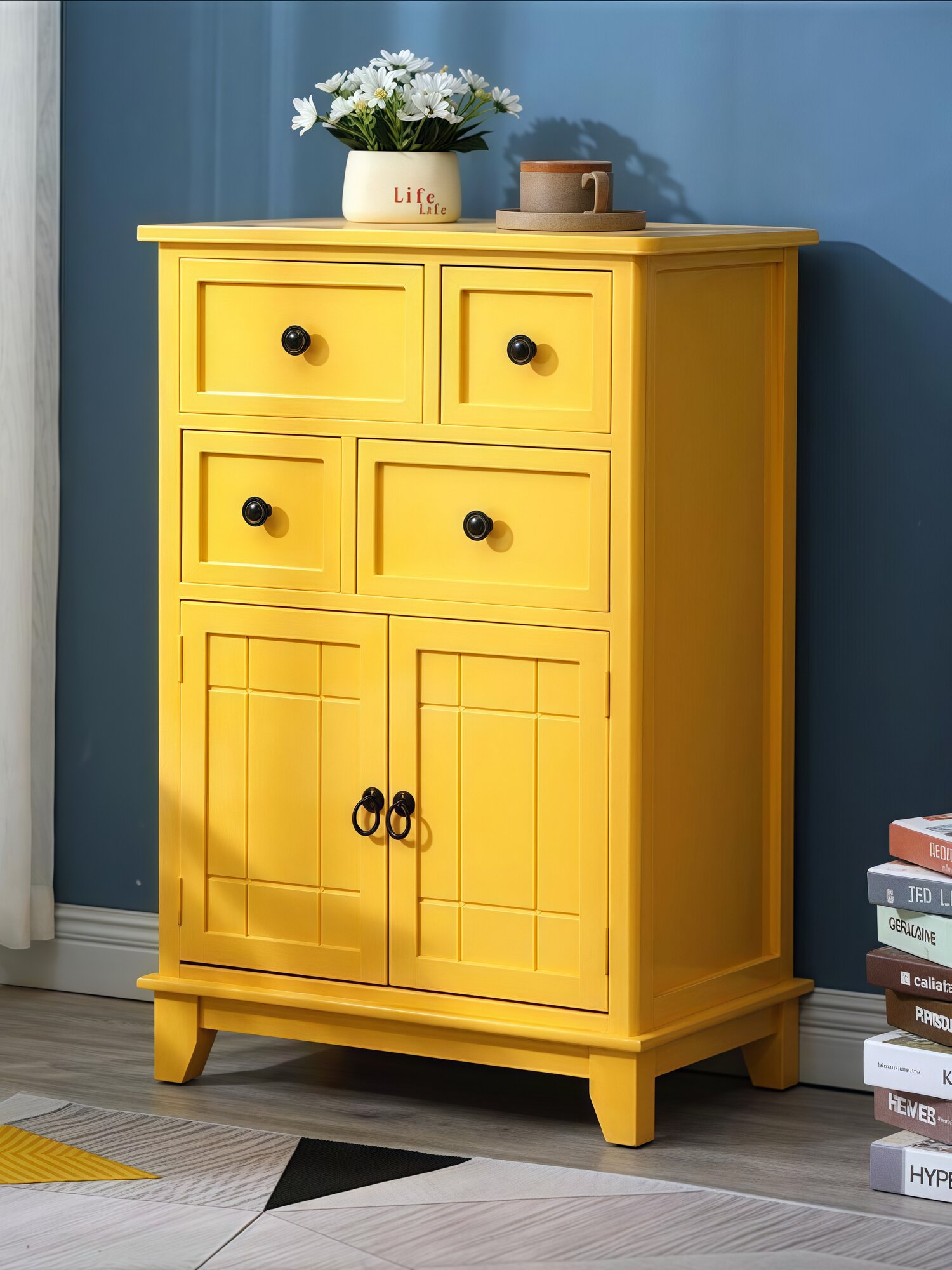 Комод/дерево, 4 ящика, желтый, универсальный, нагрузка 100 кг